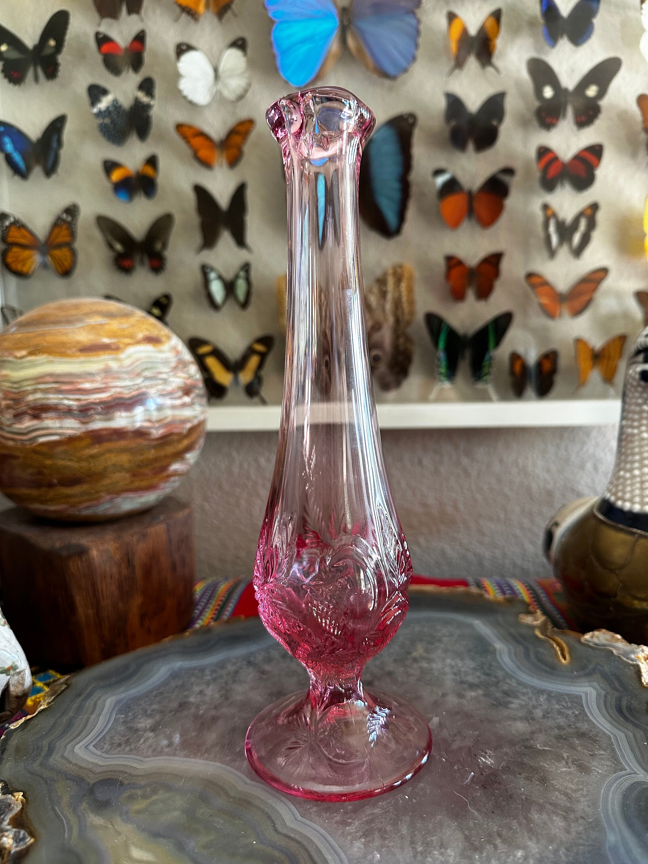 Vintage Fenton Pink Inverted Strawberry Glass Swung Mid-century Bud ...