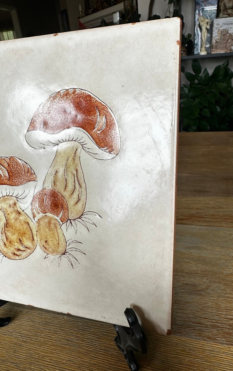 8x8 Vintage Red Mushroom Decorative Italian Tile With Easel - Etsy