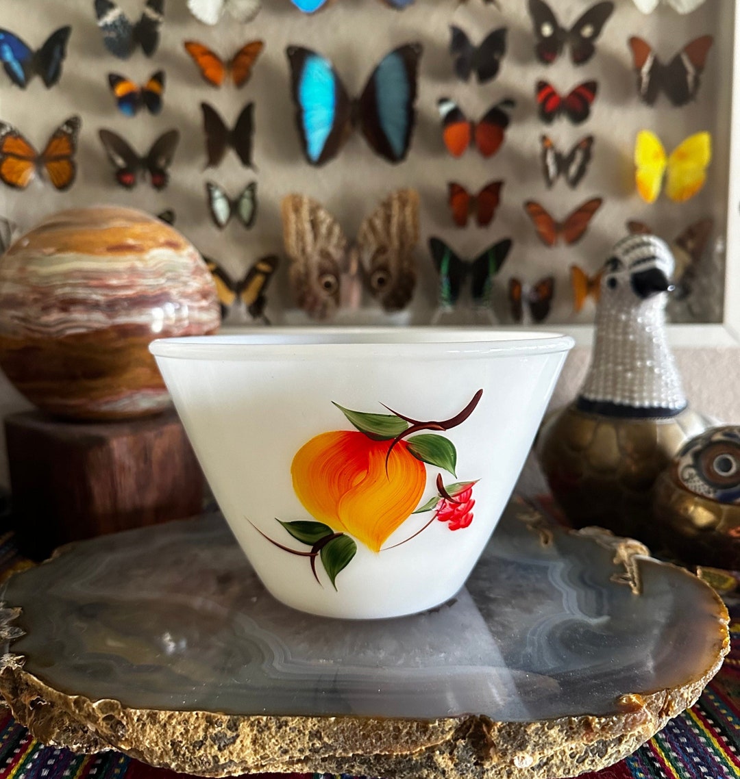 Vintage Fire King Handpainted Fruit Milk Glass Bowl - Etsy