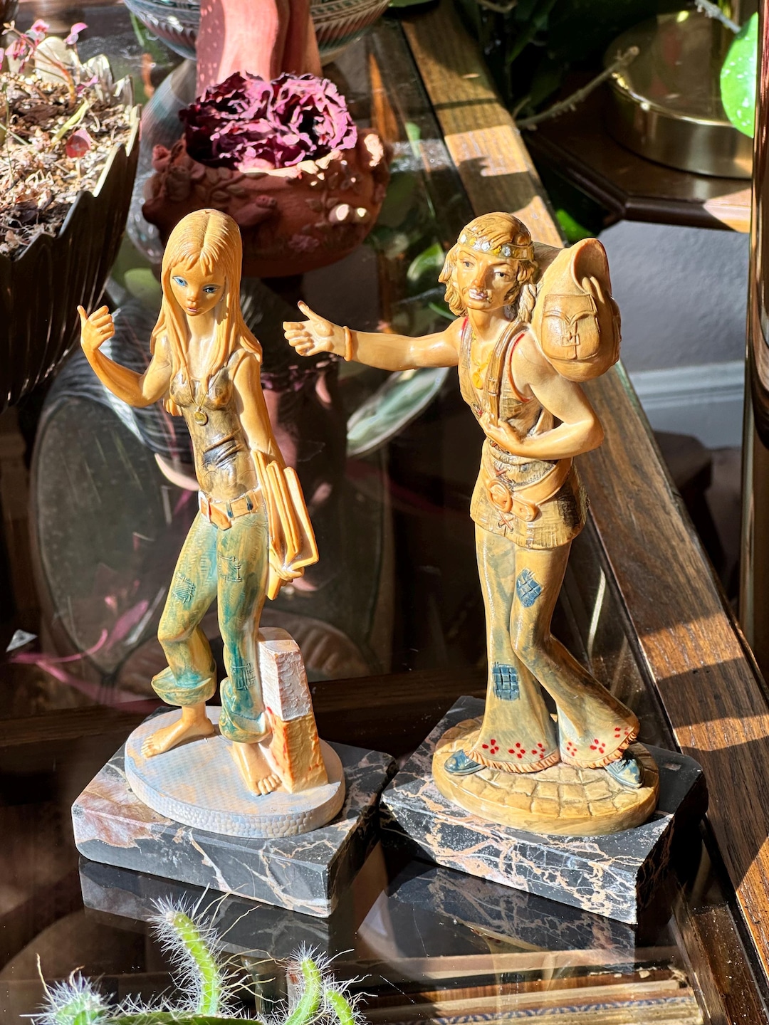 Pair of Vintage Italian Depose Hard Resin Hitchhiker Hippie Statues on ...