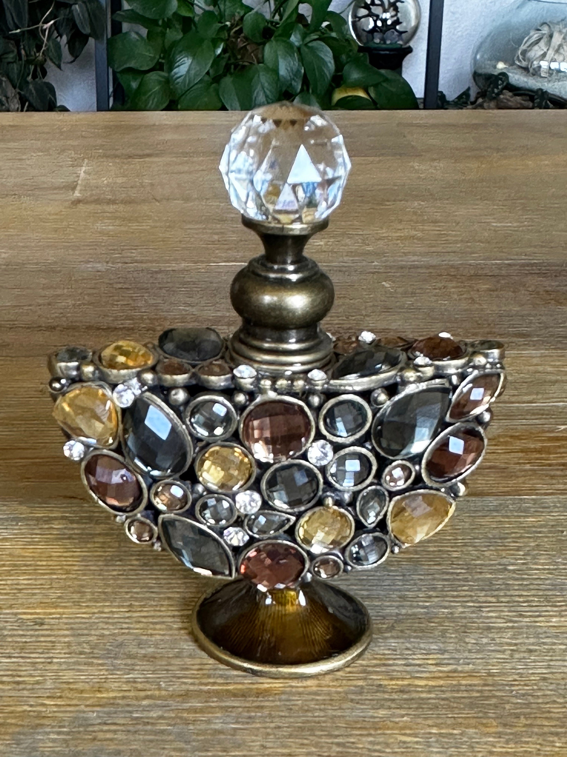 Vintage Jeweled Murano Ann Primrose Crystal Cabochon Brass Perfume ...
