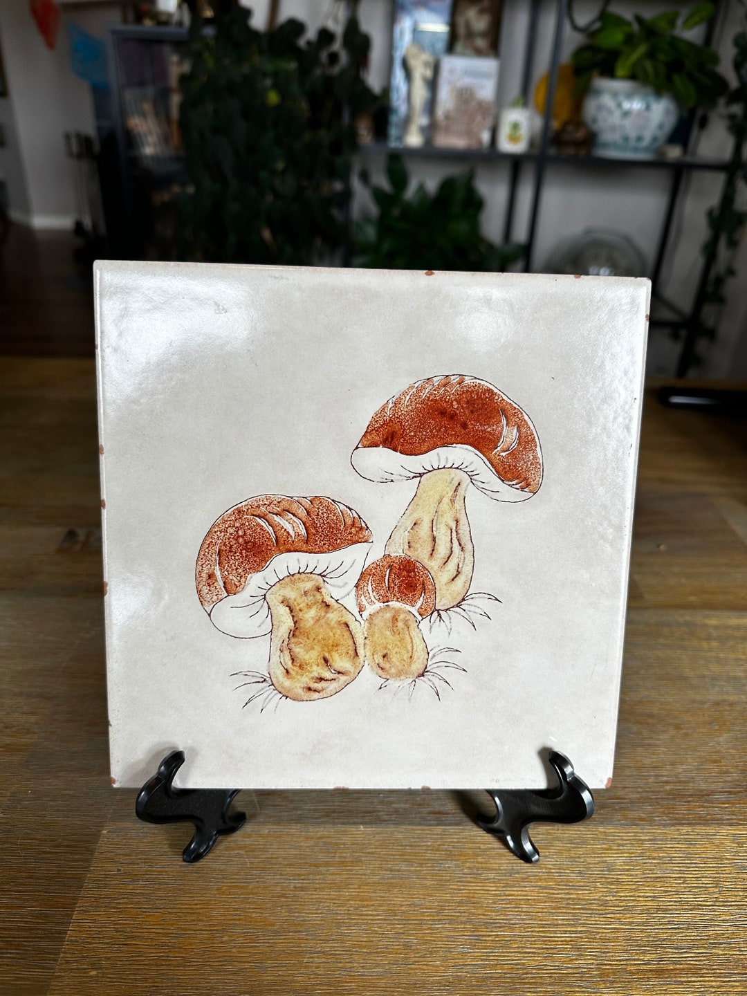 8x8 Vintage Red Mushroom Decorative Italian Tile With Easel - Etsy
