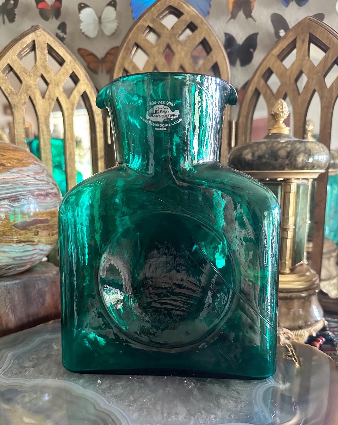 Vintage Blenko Teal Double Spout Carafe - Etsy