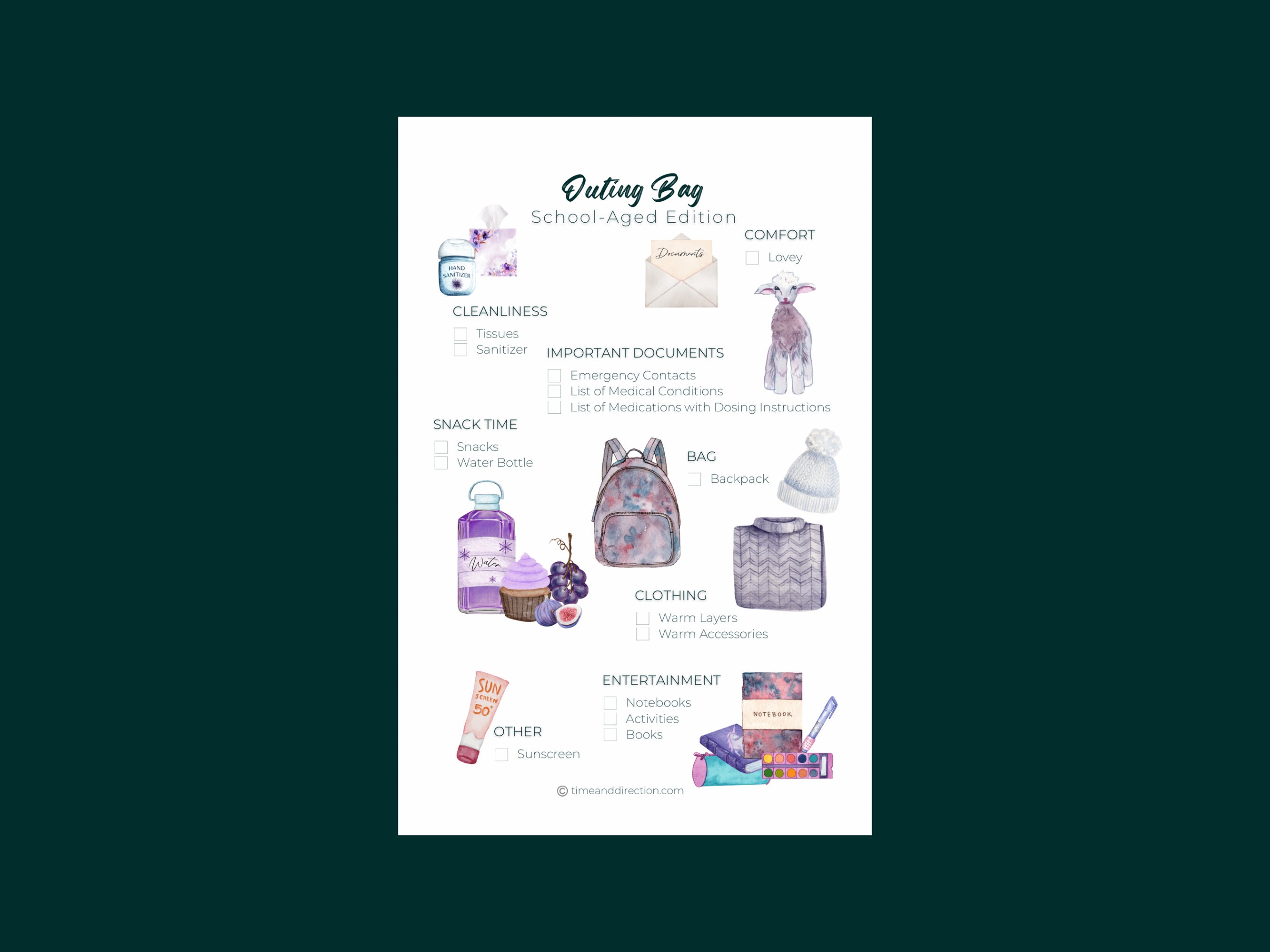 Kids Outing Bag Checklist Printable for Mom, Dad and Caregiver to Plan ...