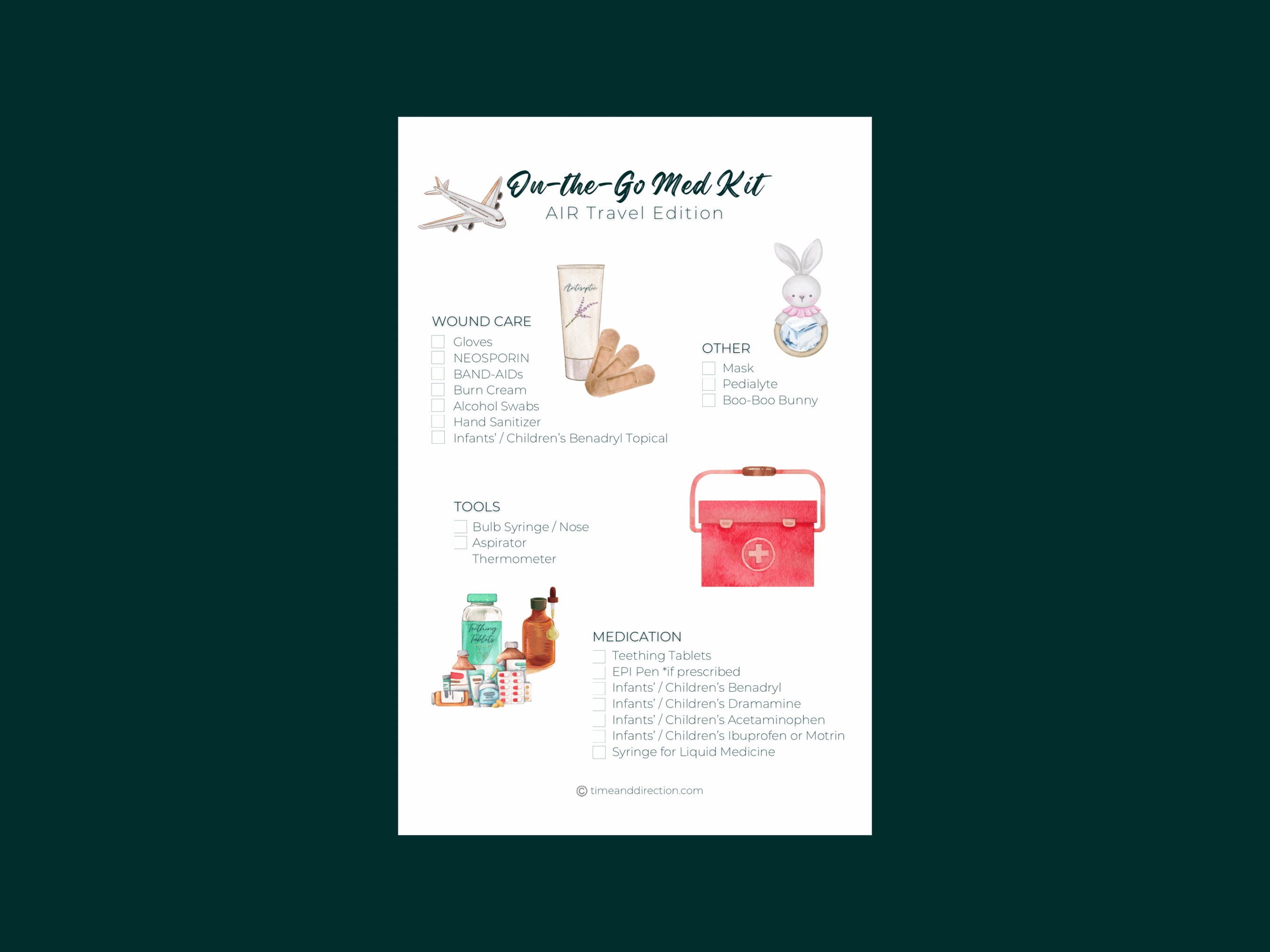 In-air Medical Kit Checklist Printable for Baby and Kids Carry-on. Mom ...