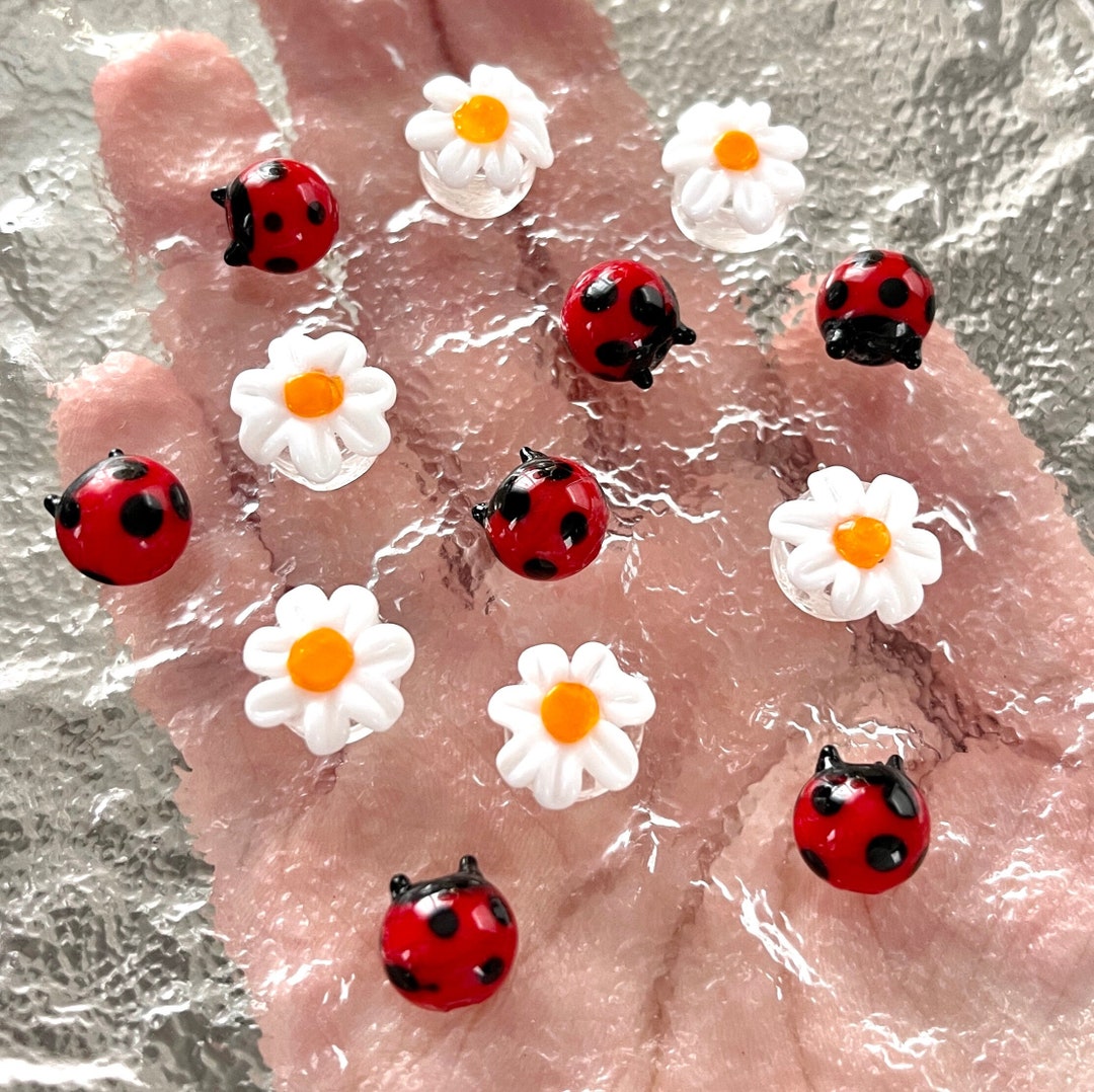 Handmade Ladybird and Flower Drilled Glass Bead | Spring and Summer ...
