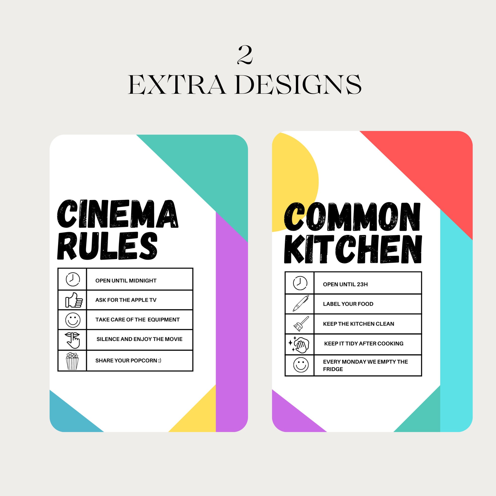 Hotel, Hostel and Airbnb Rules Sign Template Pack, Modern Posters ...