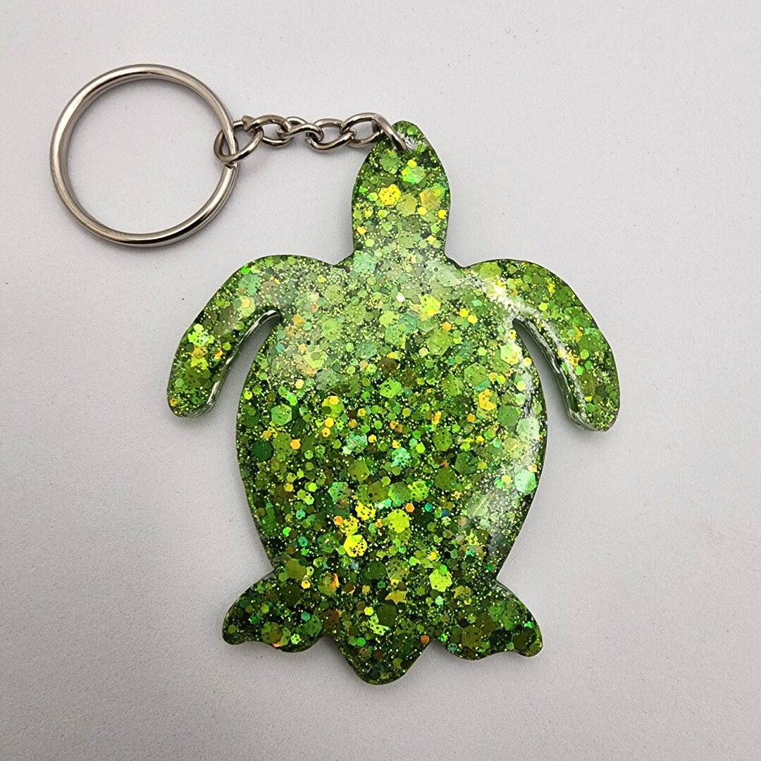 Green Glitter Sea Turtle Keyring, Beach Travel Accessory - Etsy
