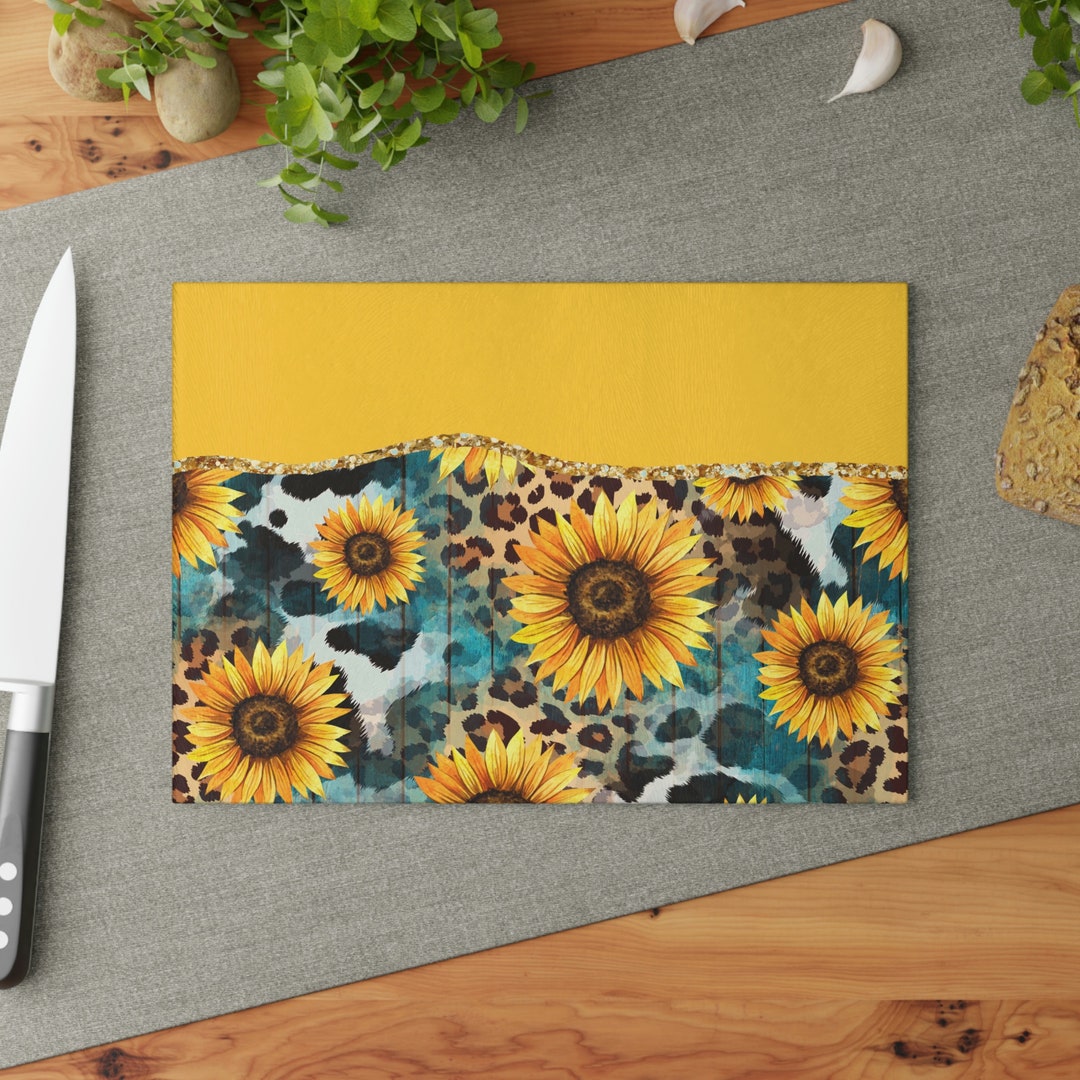 Sunflower Tempered Glass Cutting Board, Cutting Board, Kitchen Decor ...