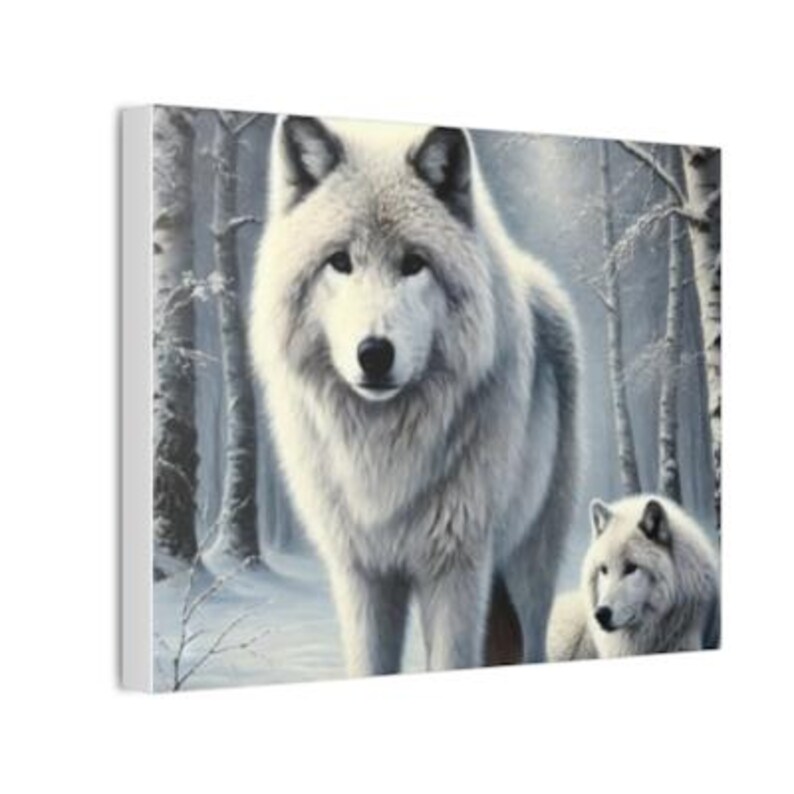 A Realistic Oil Painting of Two Majestic Arctic Wolves in a Snowy ...