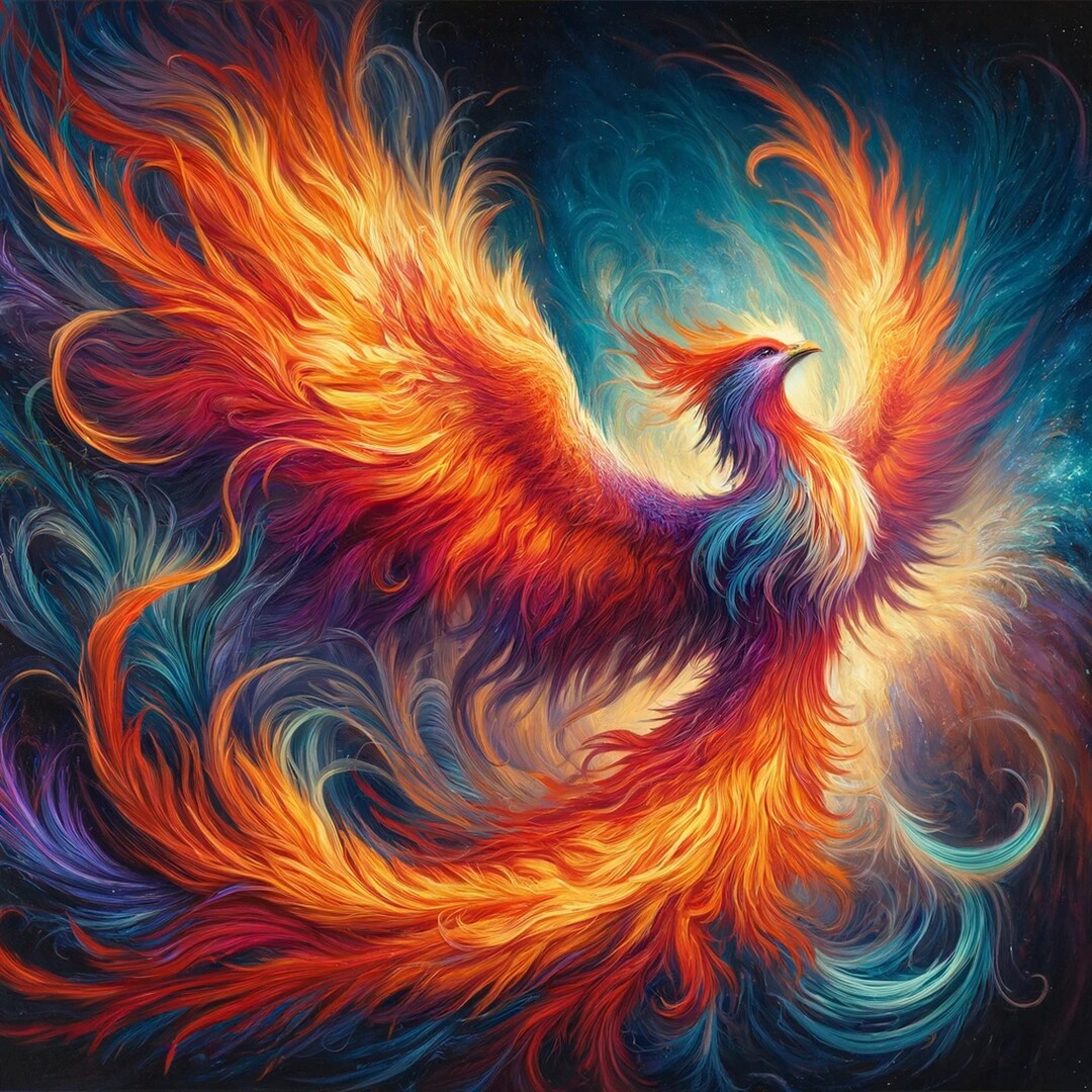 An Oil Painting of a Majestic, Dynamic Phoenix in Mid-flight ...