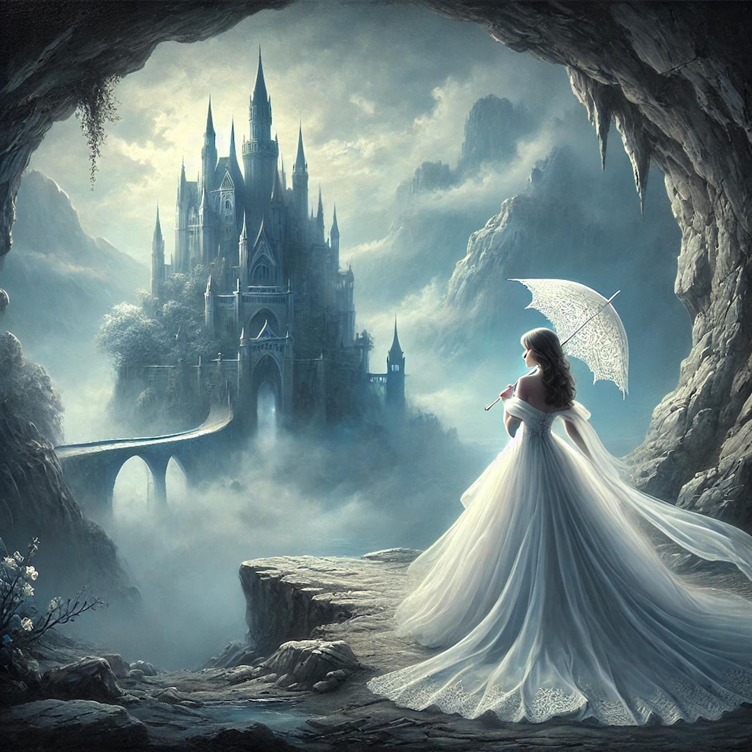 An Oil Painting, a Mysterious Scene Featuring a Woman in a Flowing ...