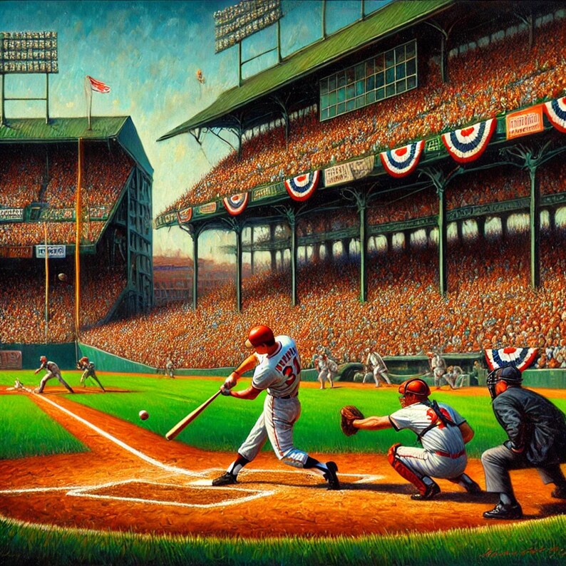 An Oil Painting That Captures the Dynamic Energy of a Baseball Game in ...