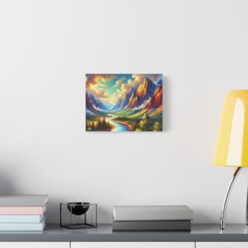 A Vibrant Oil Painting of a Breathtaking Landscape Featuring a Flowing ...