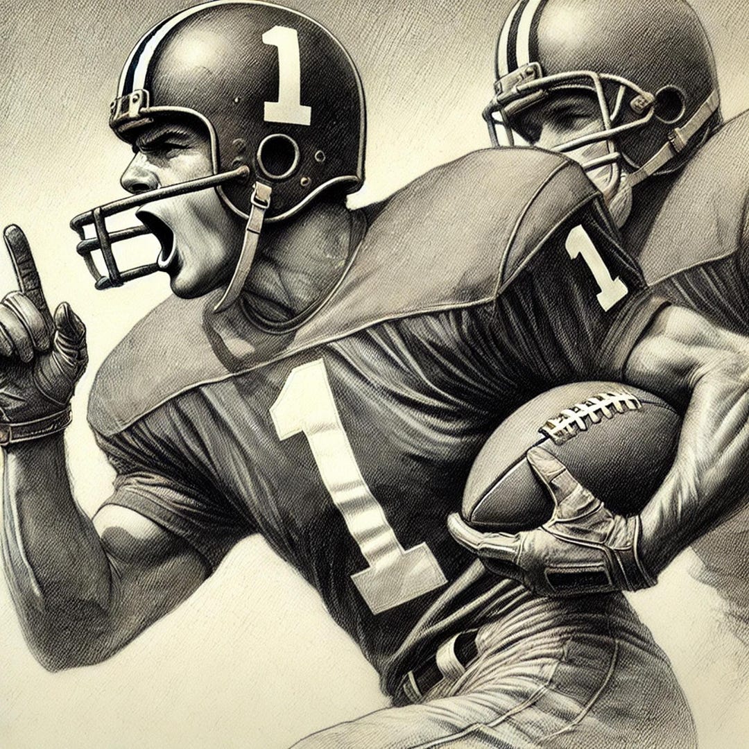 Pencil Sketch of a Football Player in Mid-action, Wearing a Football ...