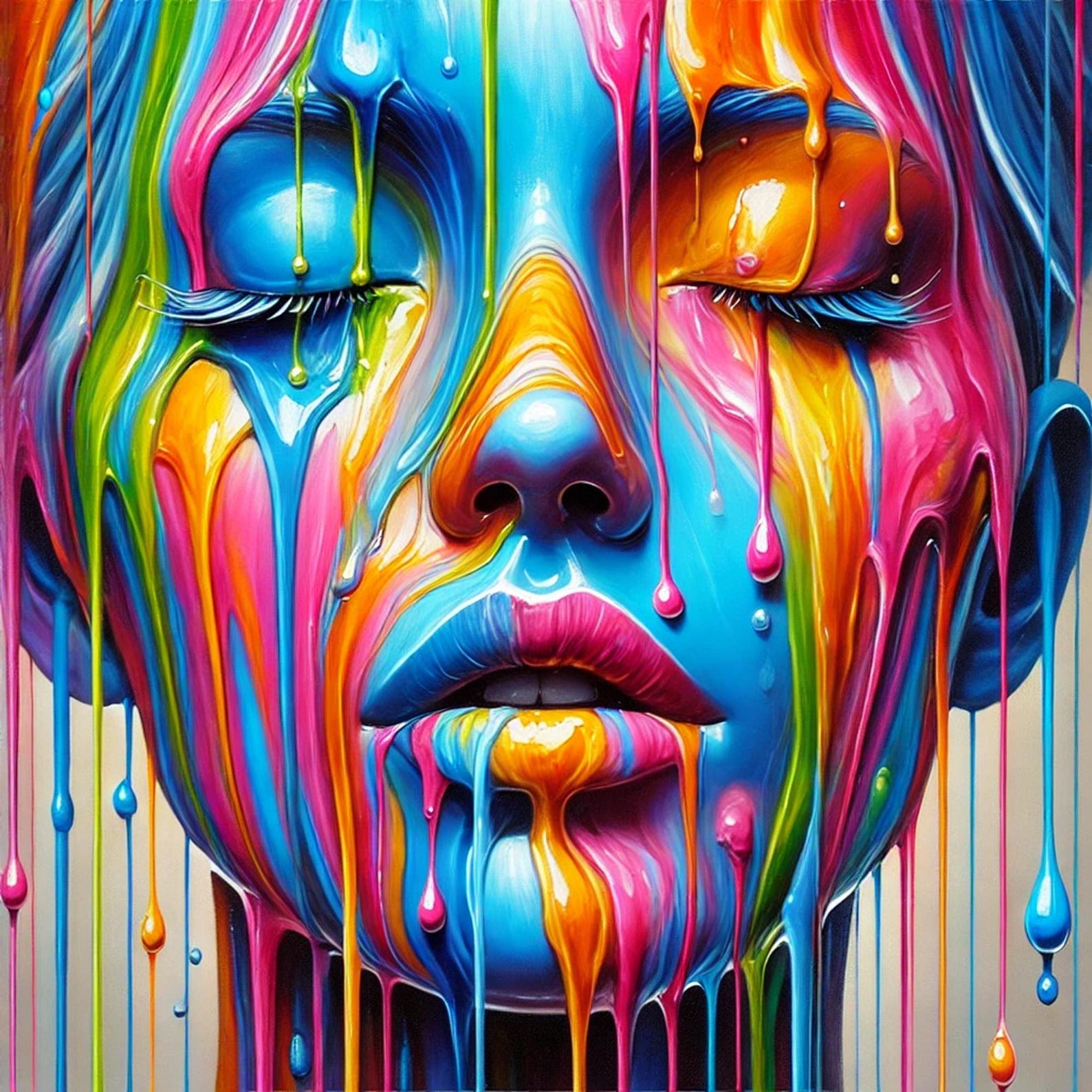 A Vibrant and Bold Contemporary Painting of a Human Face Drenched in ...
