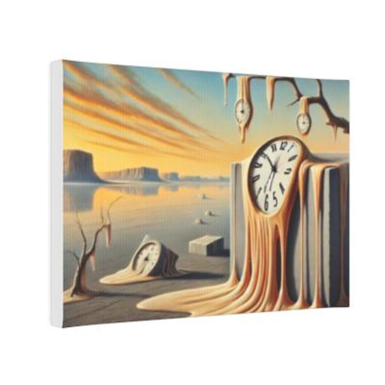 A Surreal Oil Painting Inspired by the Iconic Theme of Time and Decay, Featuring Melting Clocks ...