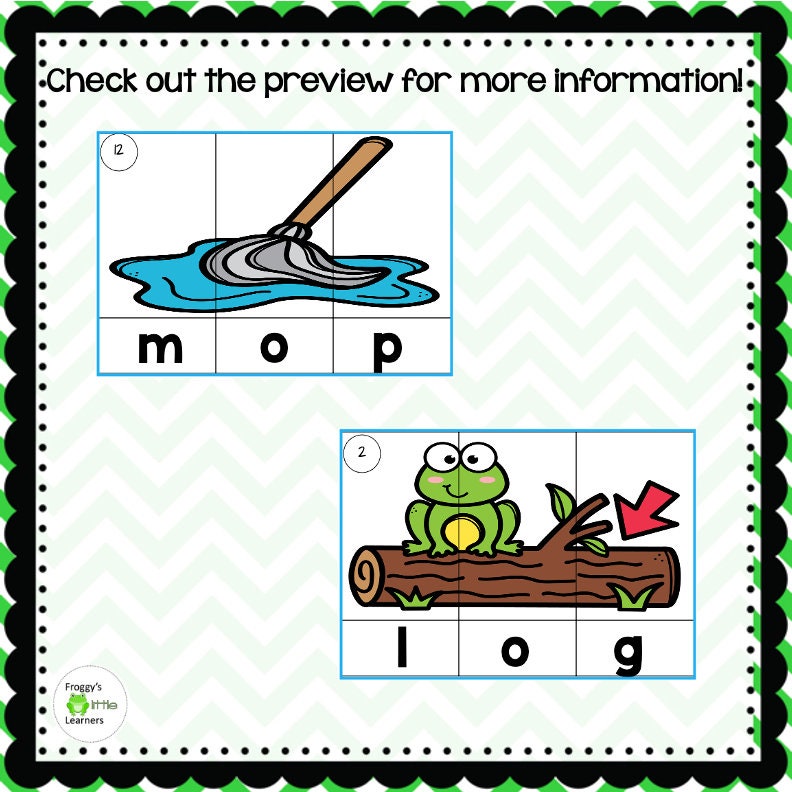 20 Short O Vowel Word Puzzles, CVC Spelling Practice Puzzles for ...