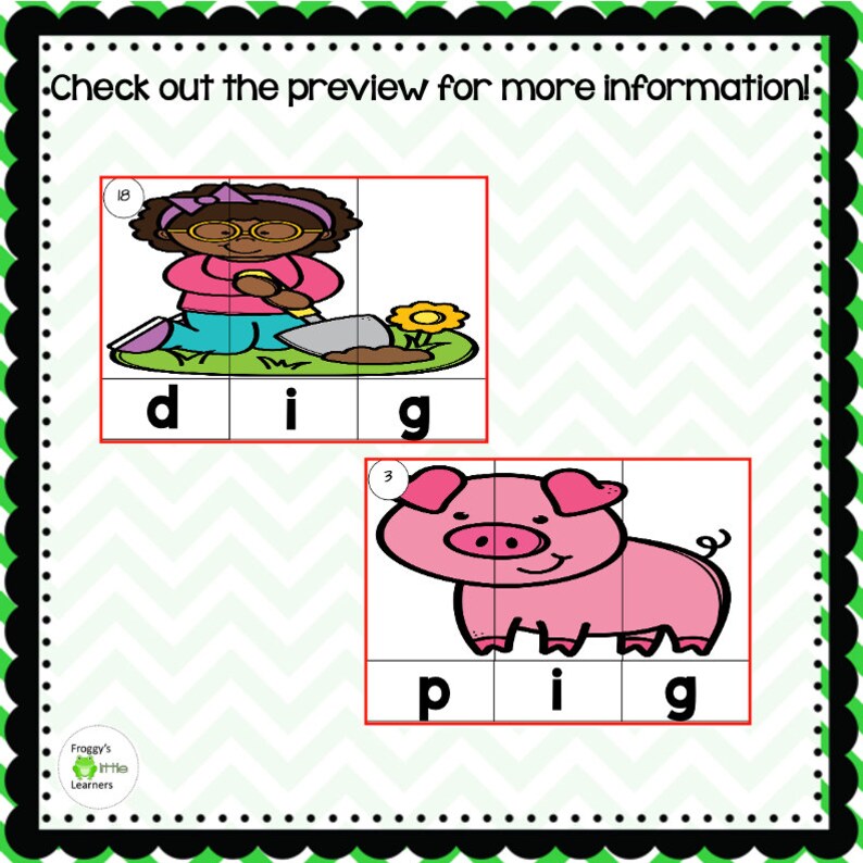 20 Short I Vowel Word Puzzles, CVC Spelling Practice Puzzles for ...