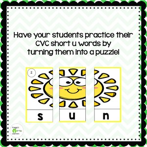 20 Short U Vowel Word Puzzles, CVC Spelling Practice Puzzles for ...