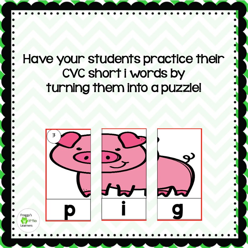 20 Short I Vowel Word Puzzles, CVC Spelling Practice Puzzles for ...