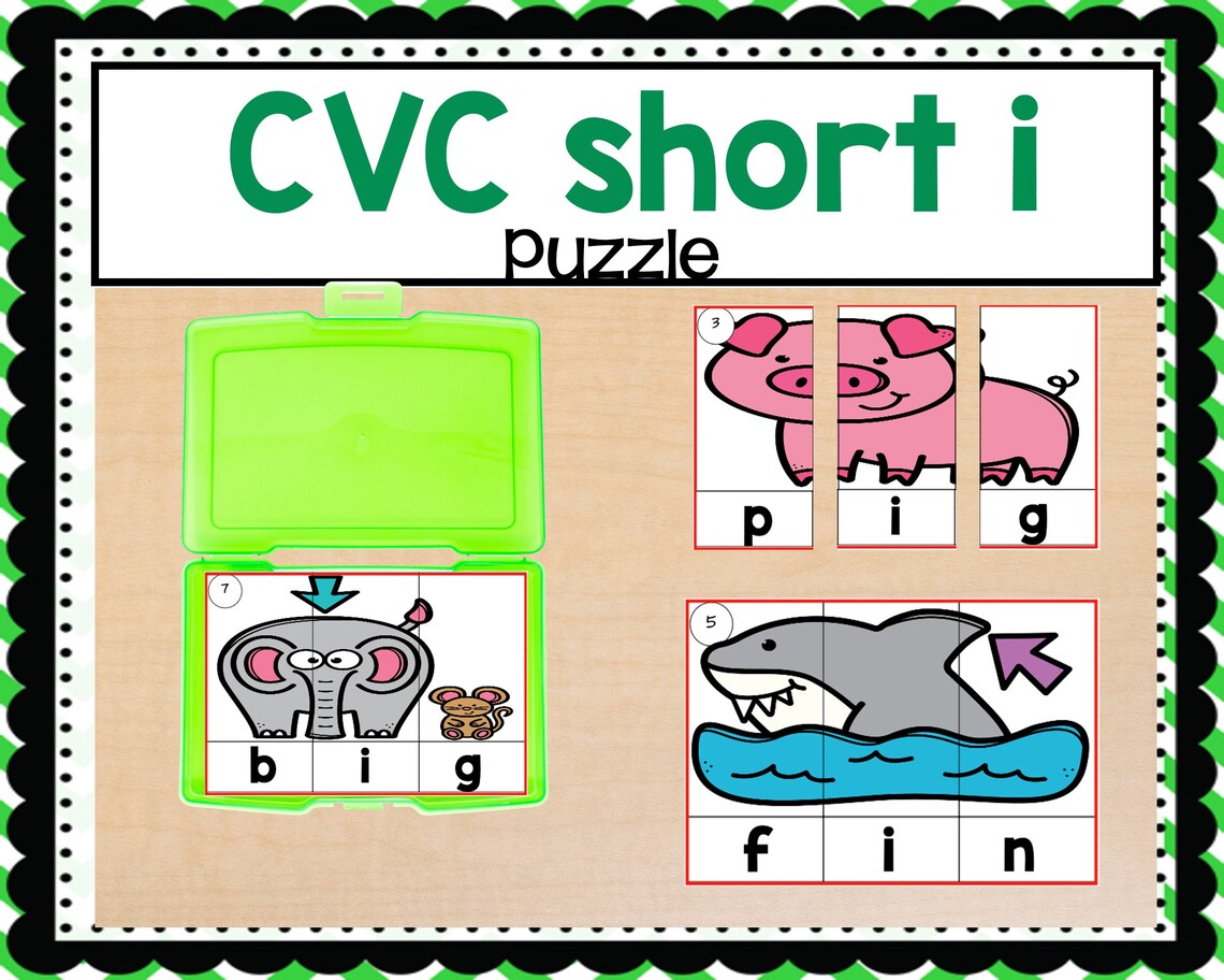 20 Short I Vowel Word Puzzles, CVC Spelling Practice Puzzles for ...