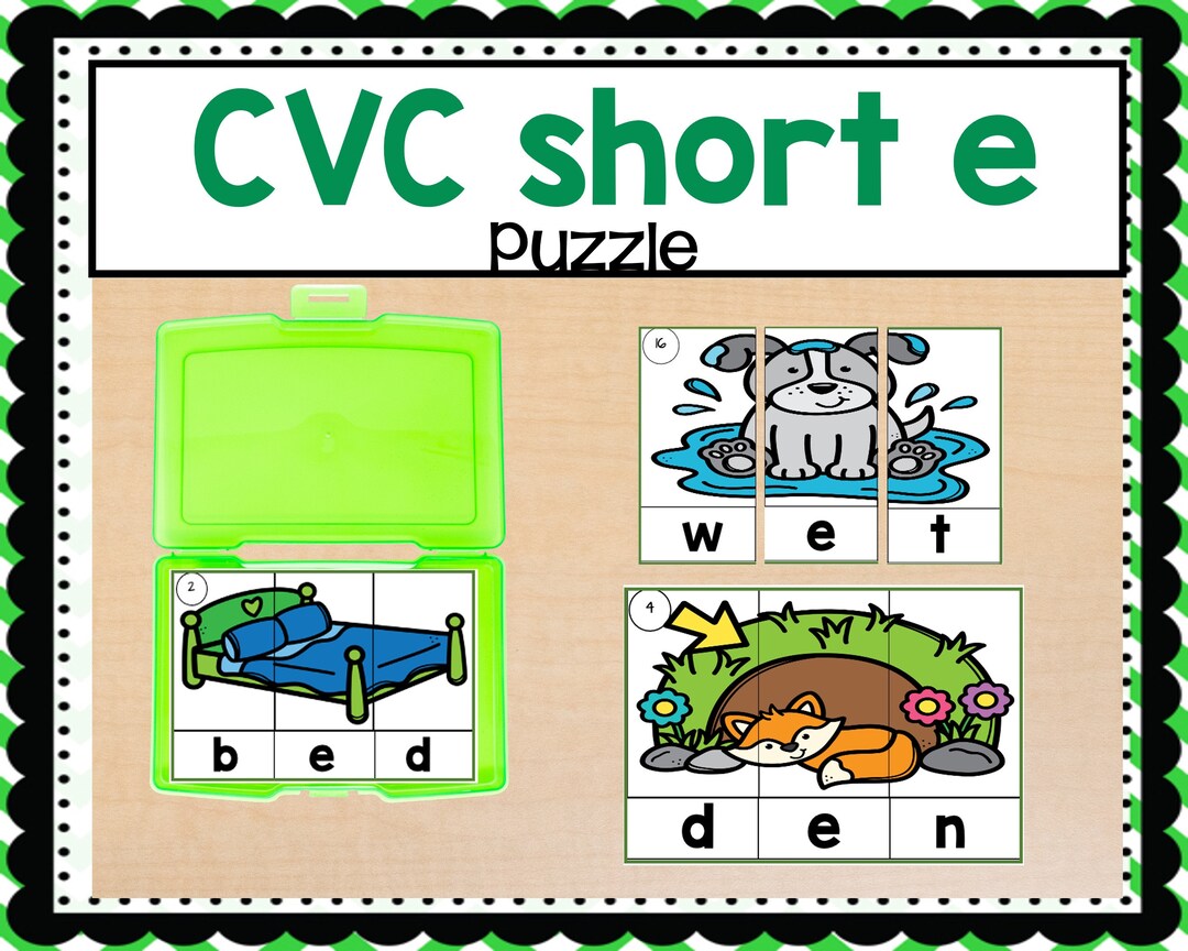 20 Short E Vowel Word Puzzles, CVC Spelling Practice Puzzles for ...