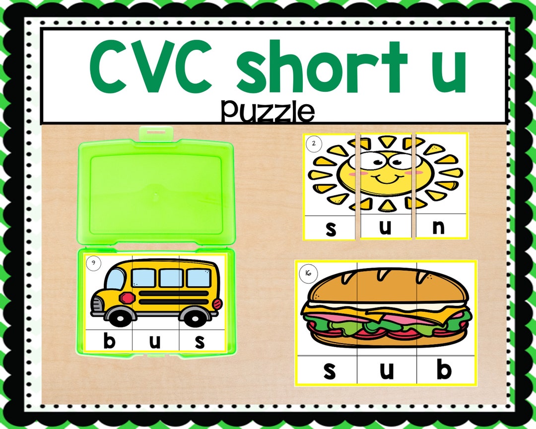 20 Short U Vowel Word Puzzles, CVC Spelling Practice Puzzles for ...