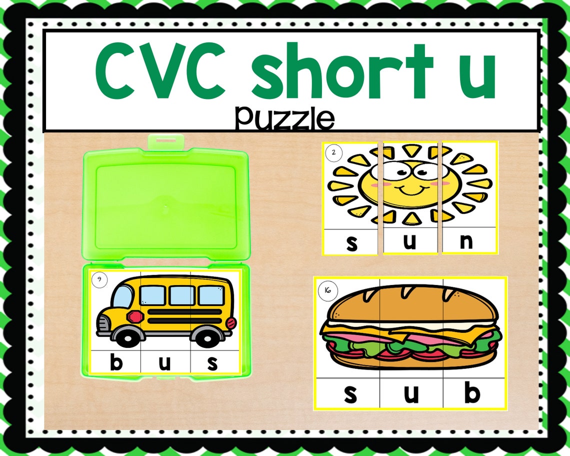 20 Short U Vowel Word Puzzles, CVC Spelling Practice Puzzles for ...