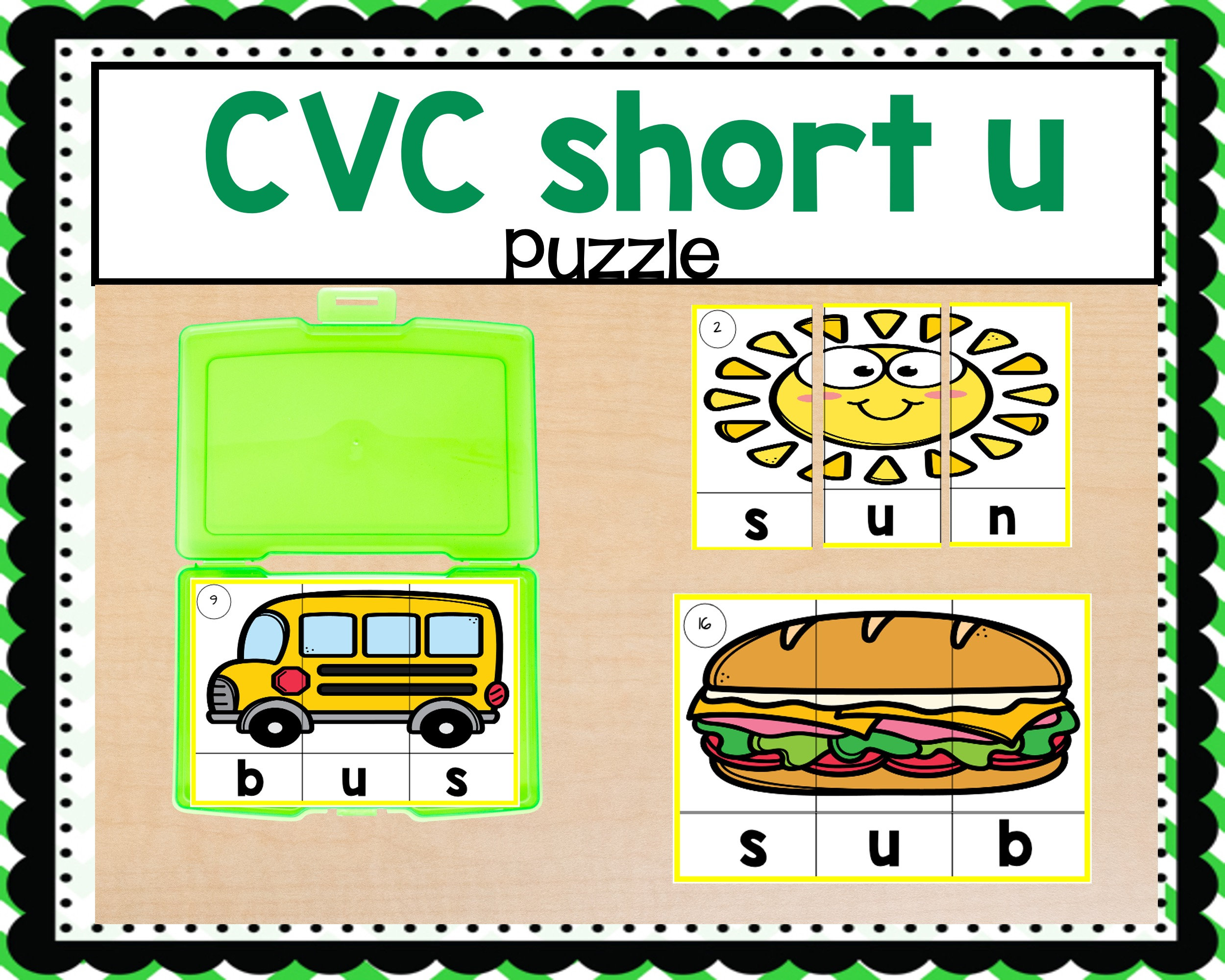 20 Short U Vowel Word Puzzles, CVC Spelling Practice Puzzles for ...