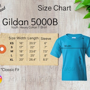 Gildan 5000b Size Chart Youth Size Chart Gildan 5000b Digital - Etsy