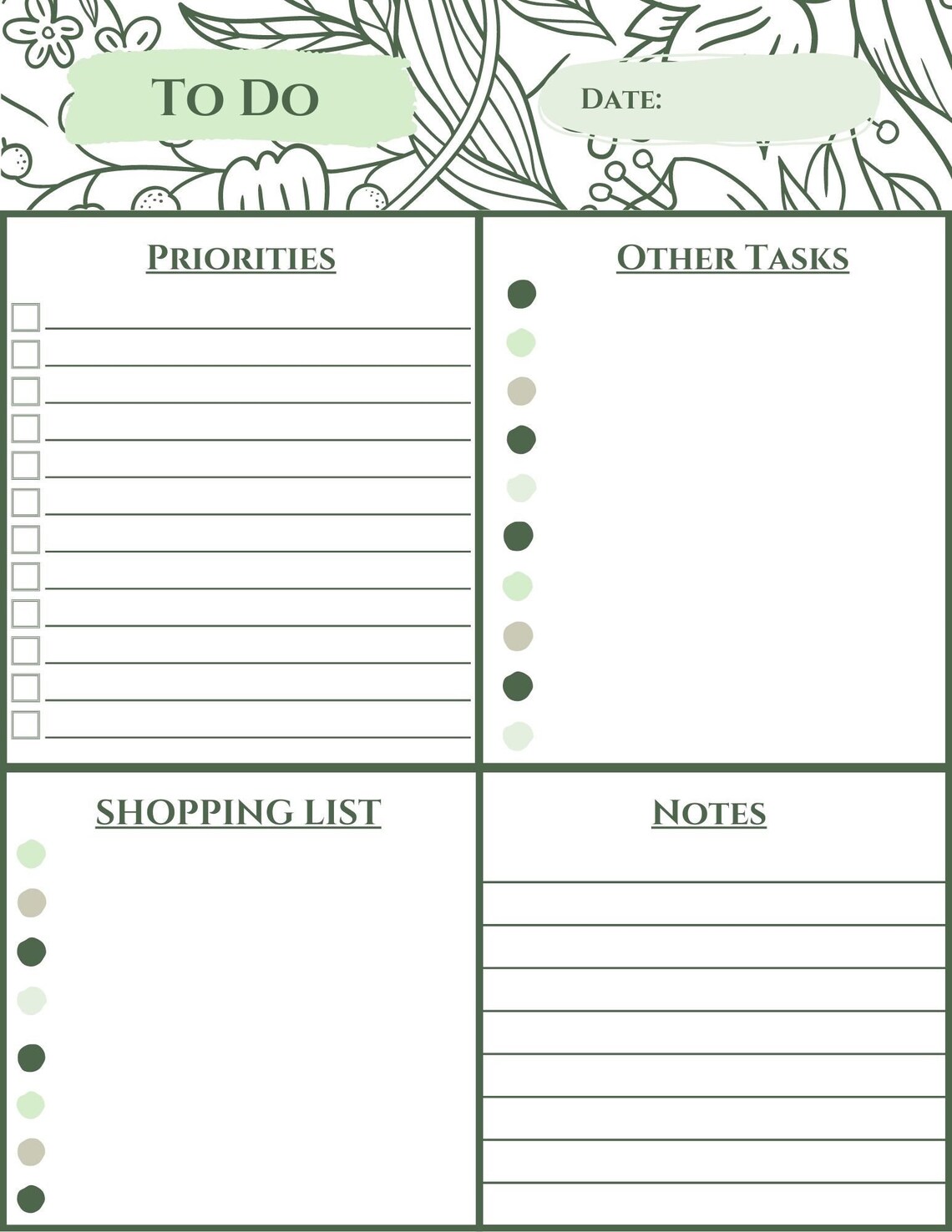 Aesthetic Printable to Do List - Green and Floral! - Etsy