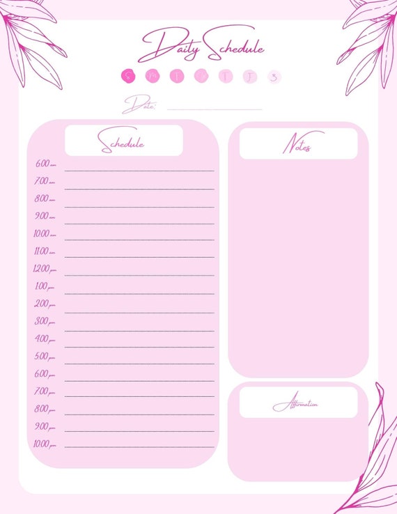 Printable Daily Schedule Cute Monochromatic Pink and - Etsy
