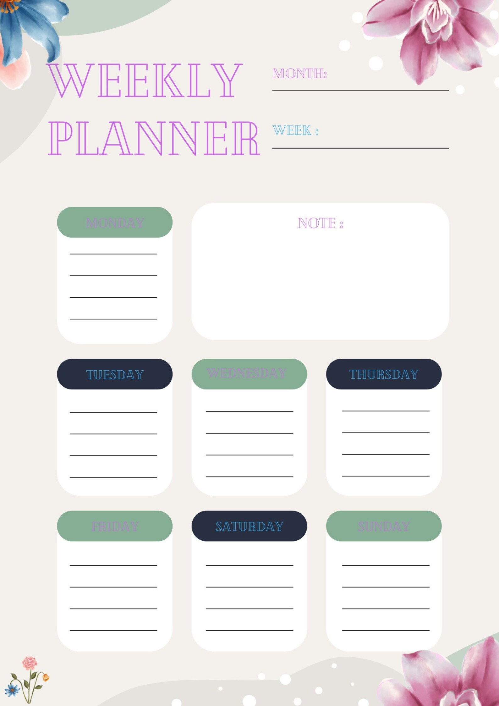 Digital Download Weekly Planner - Etsy