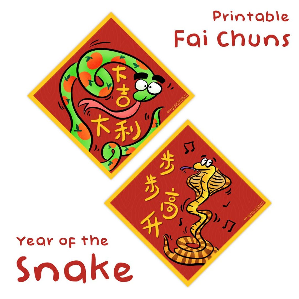 Printable 2025 Lunar New Year Bundle - Year of the Snake (set of 3, Fai ...
