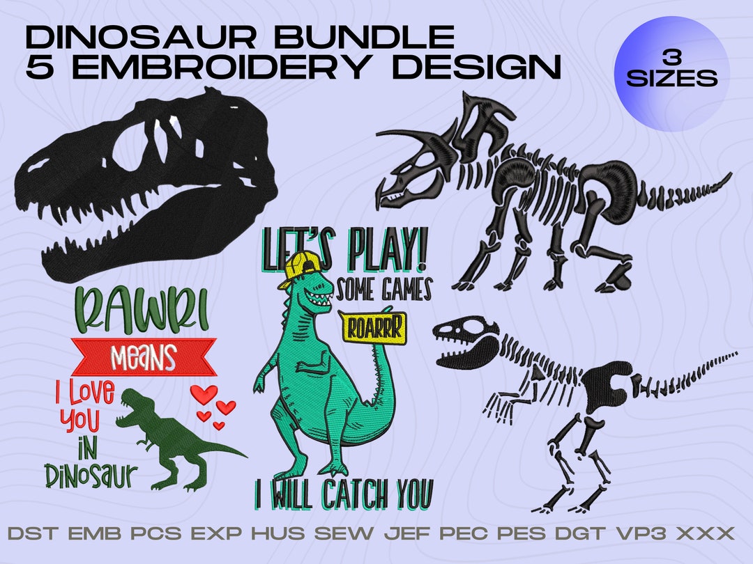Bundle 5 Dino Embroidery Design File 2x2 4x4 5x7. Dinosaur - Etsy