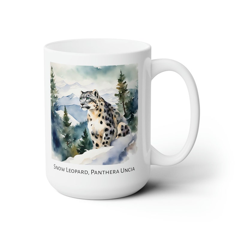 Snow Leopard Ceramic Mug 15oz, Realistic Snow Leopard, Snow Leopard ...