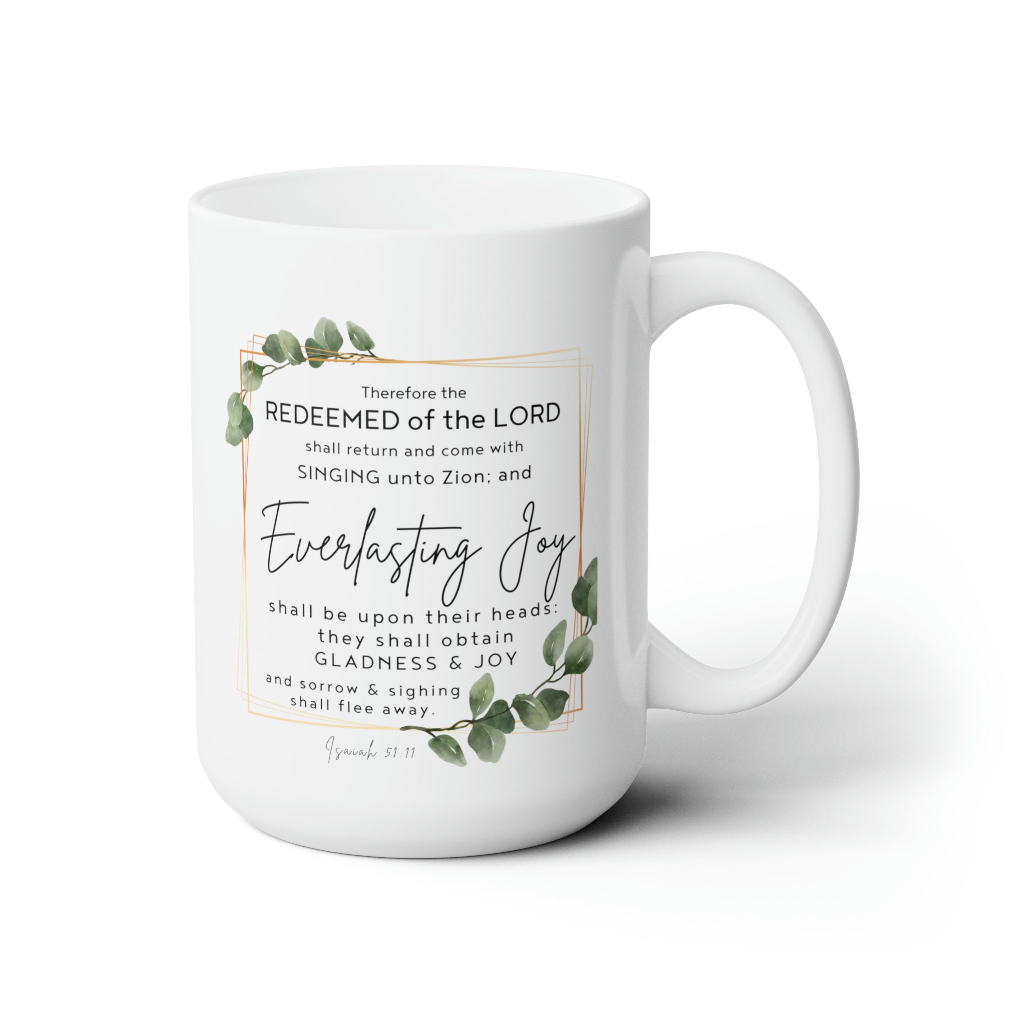 Everlasting Joy Mug, Redeemed of the Lord, Bible Quotes Mug, Coffee ...