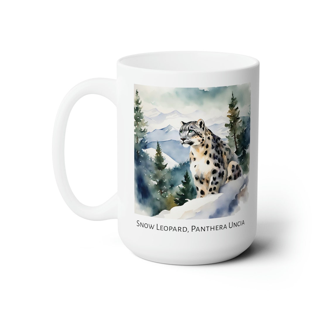 Snow Leopard Ceramic Mug 15oz, Realistic Snow Leopard, Snow Leopard ...
