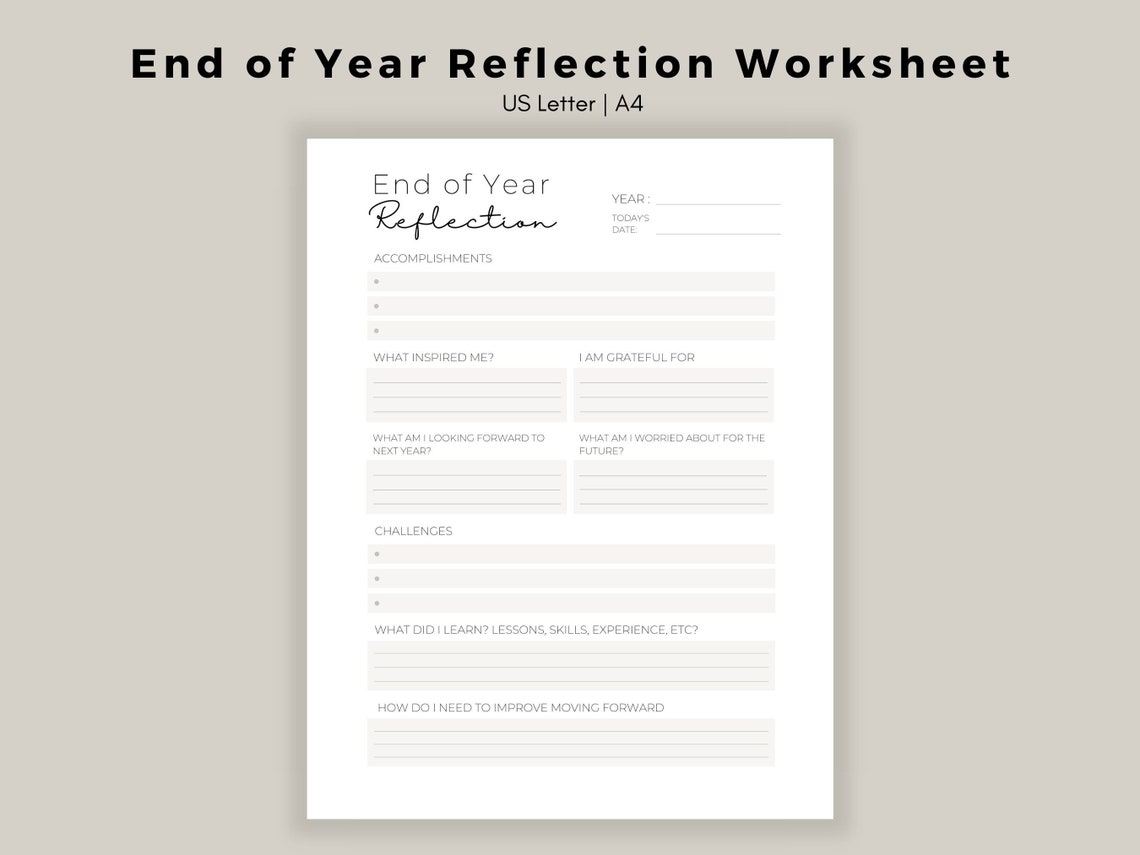 End of Year Reflection Worksheet, Yearly Reflection, Annual Review ...