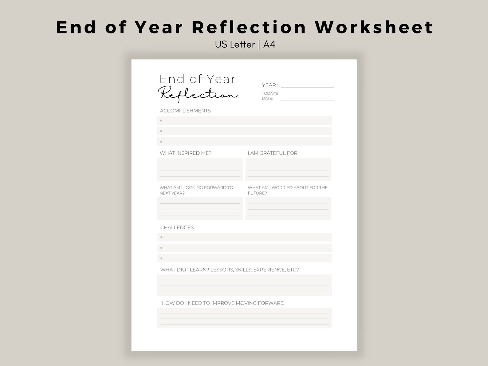 End of Year Reflection Worksheet, Yearly Reflection, Annual Review ...