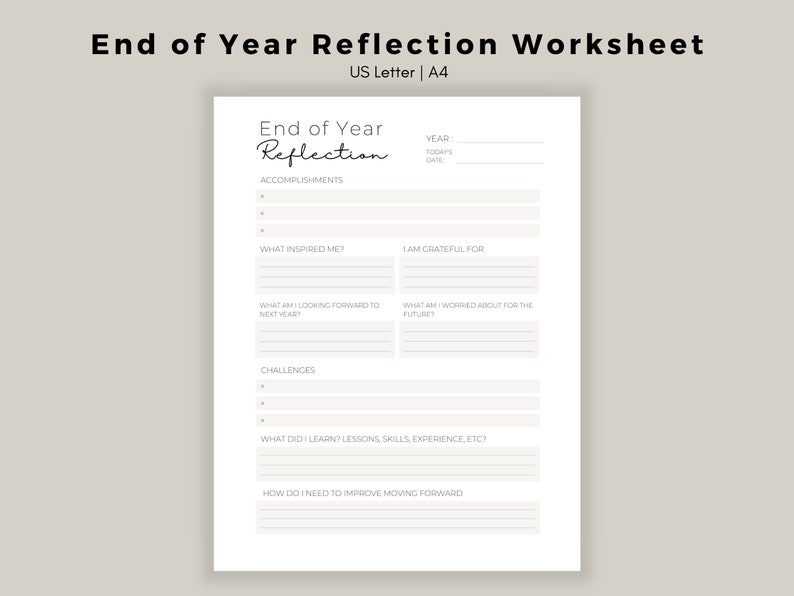 End of Year Reflection Worksheet, Yearly Reflection, Annual Review ...