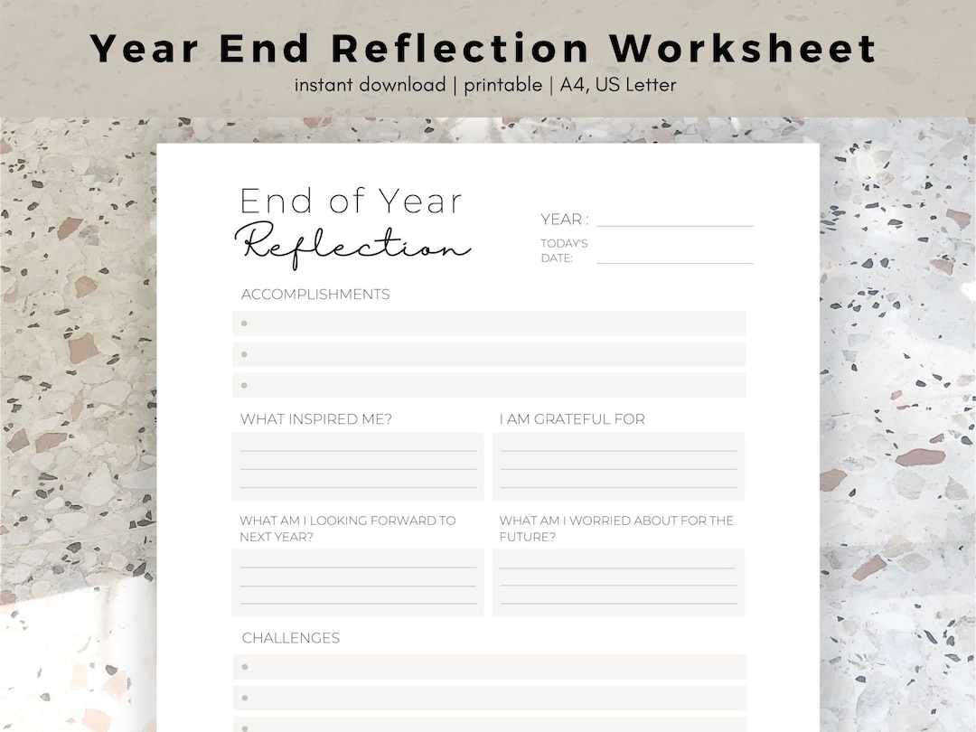 End of Year Reflection Worksheet, Yearly Reflection, Annual Review ...