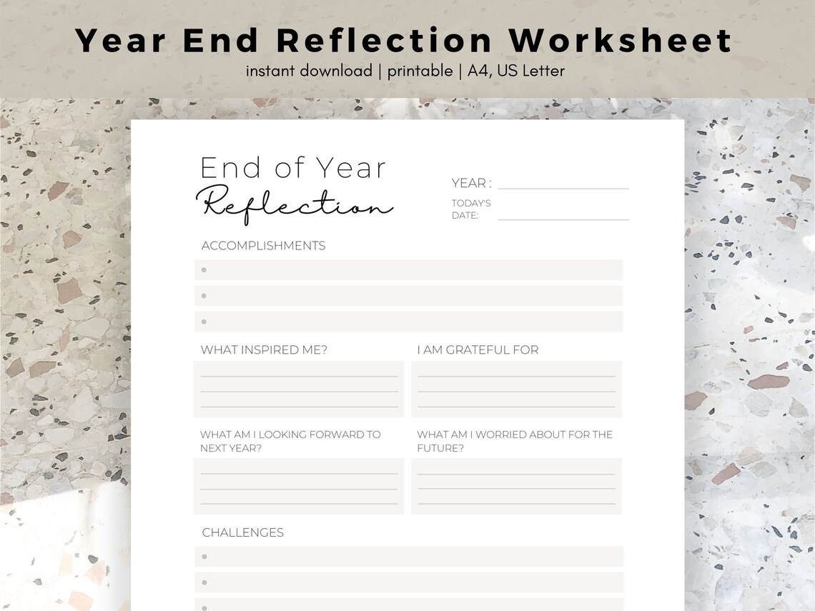 End of Year Reflection Worksheet, Yearly Reflection, Annual Review ...