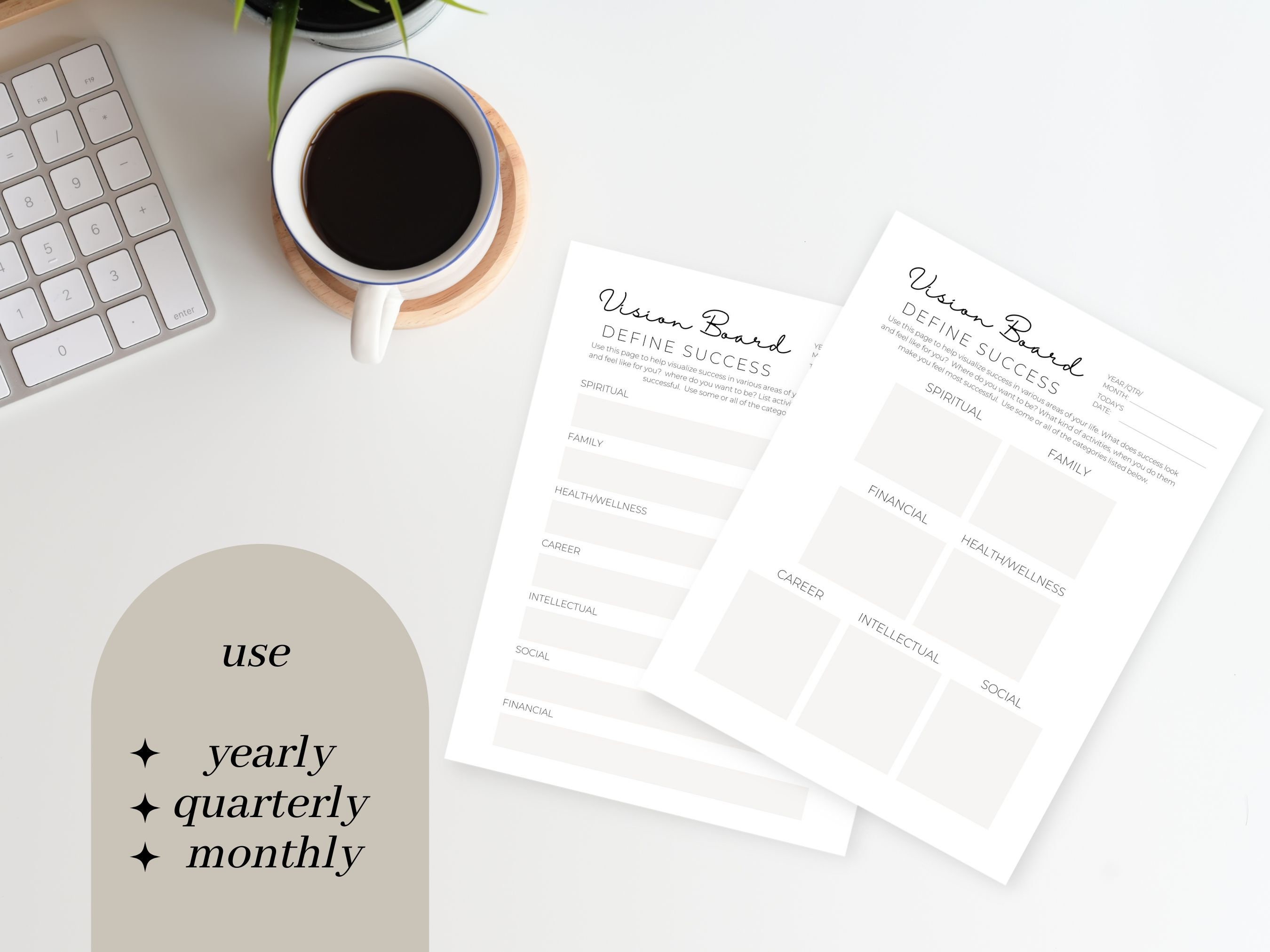 New Year Vision Board Template, Goal Visualization Worksheet, Success ...