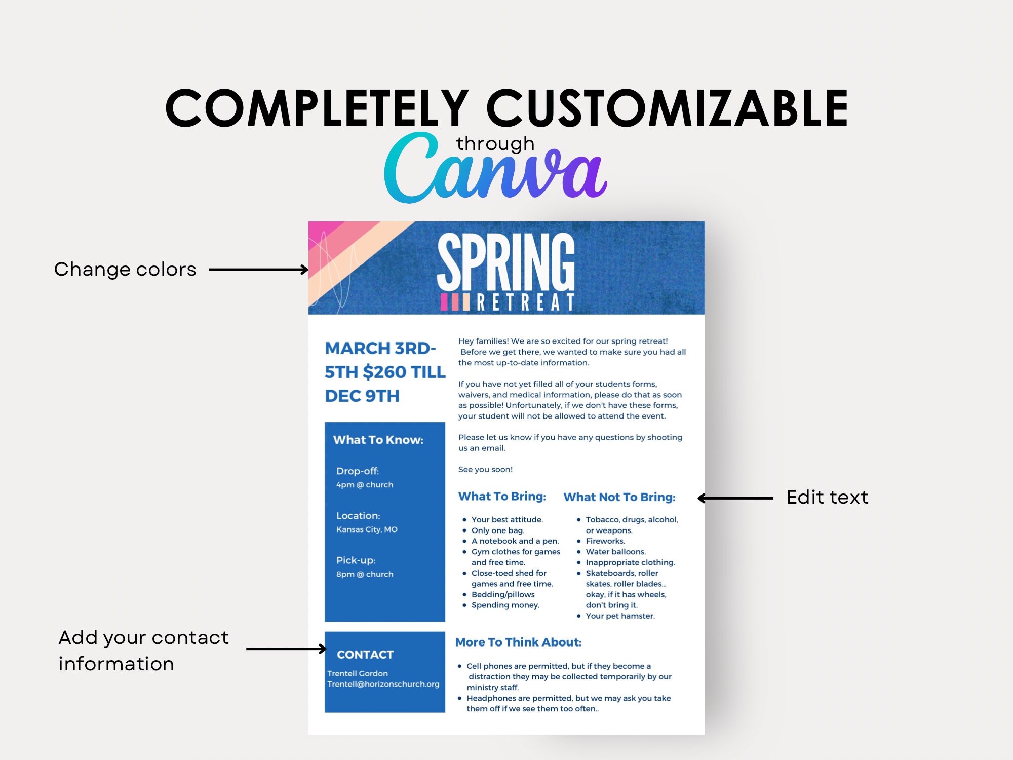 Youth Trip Information Handout | Canva | Template | Retreat | Youth ...