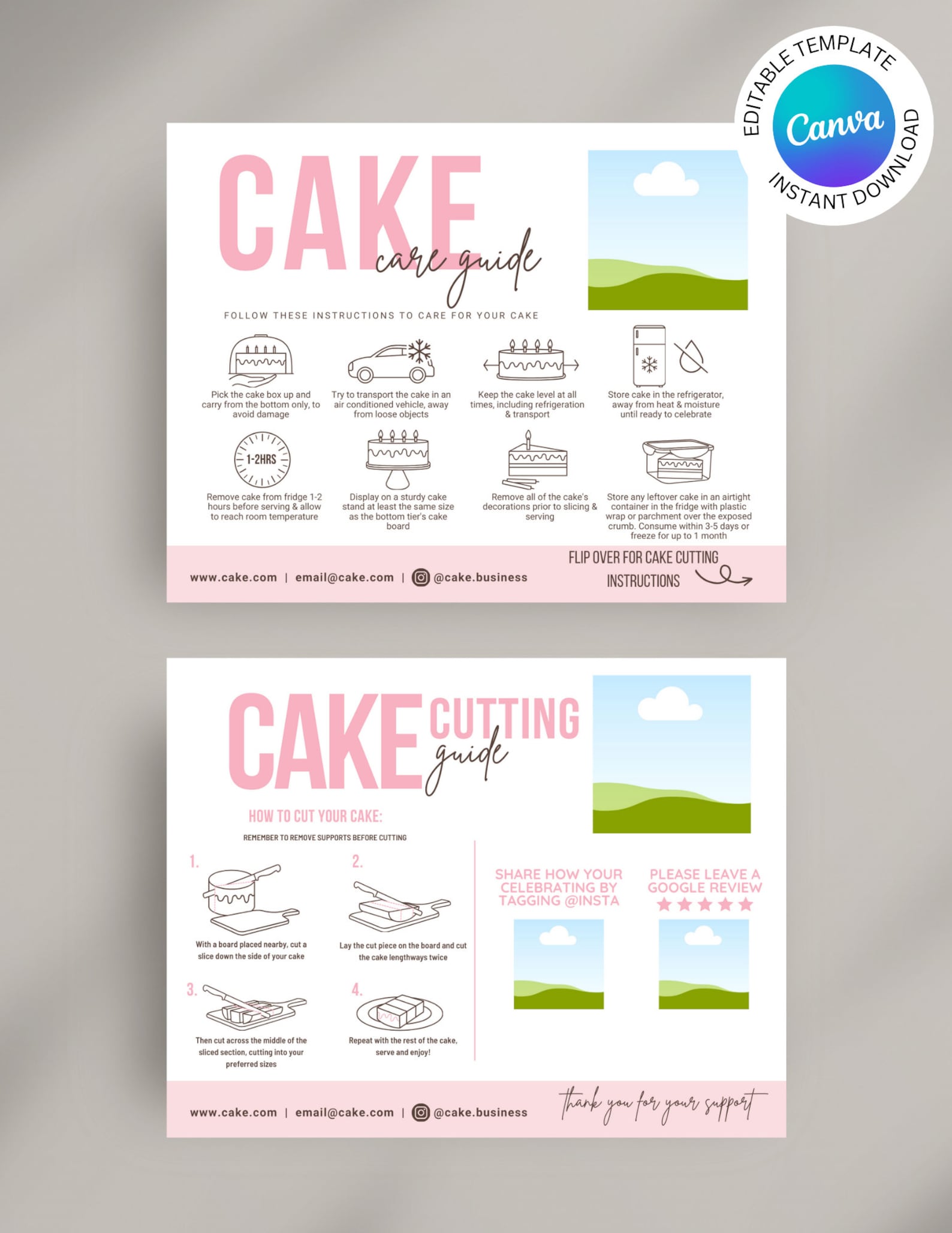CANVA Cake Care & Cutting Guide Card Editable Template, Cake Care ...