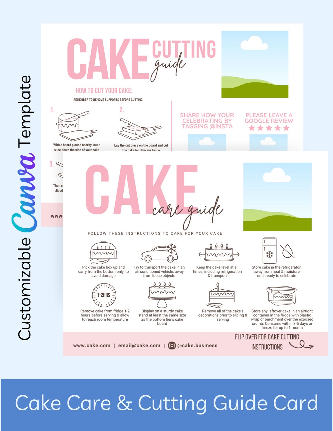 Cake Care & Cutting Guide Card: Editable Canva Template (digital ...