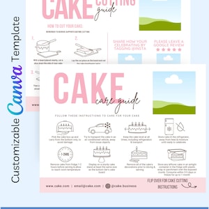 Cake Care & Cutting Guide Card: Editable Canva Template (digital ...