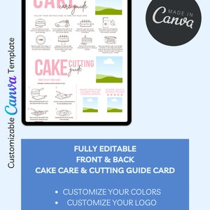 Cake Care & Cutting Guide Card: Editable Canva Template (digital ...